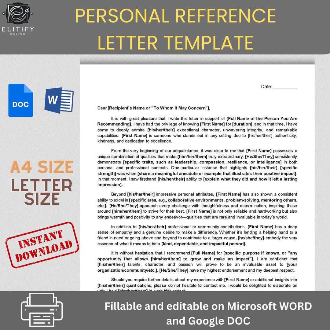 PERSONAL REFERENCE LETTER Template. Recommendation Letter Template ...
