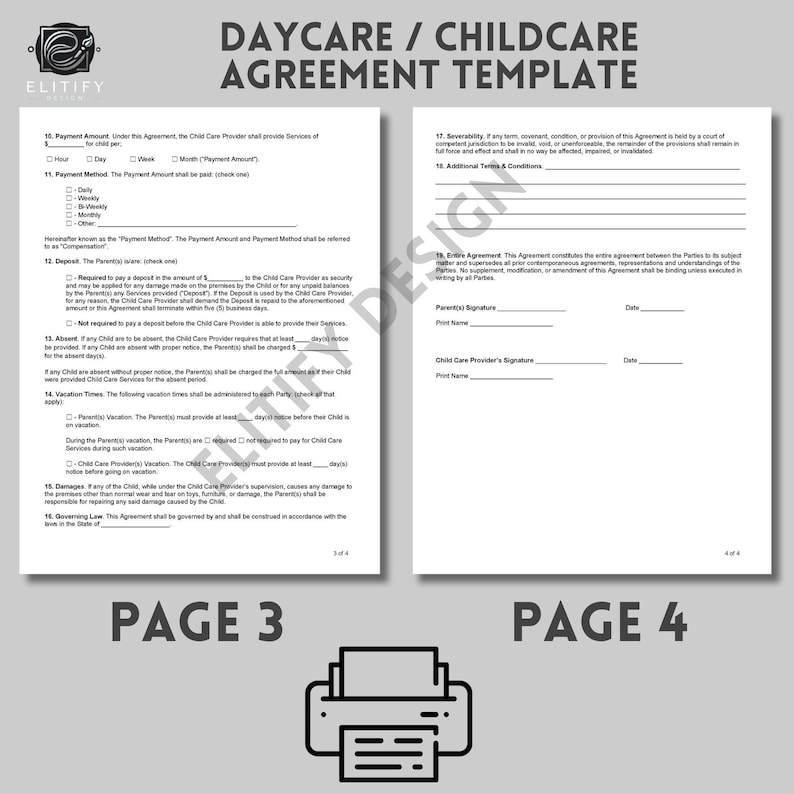 DAYCARE CHILDCARE AGREEMENT Template. Daycare Forms, Childcare Forms ...