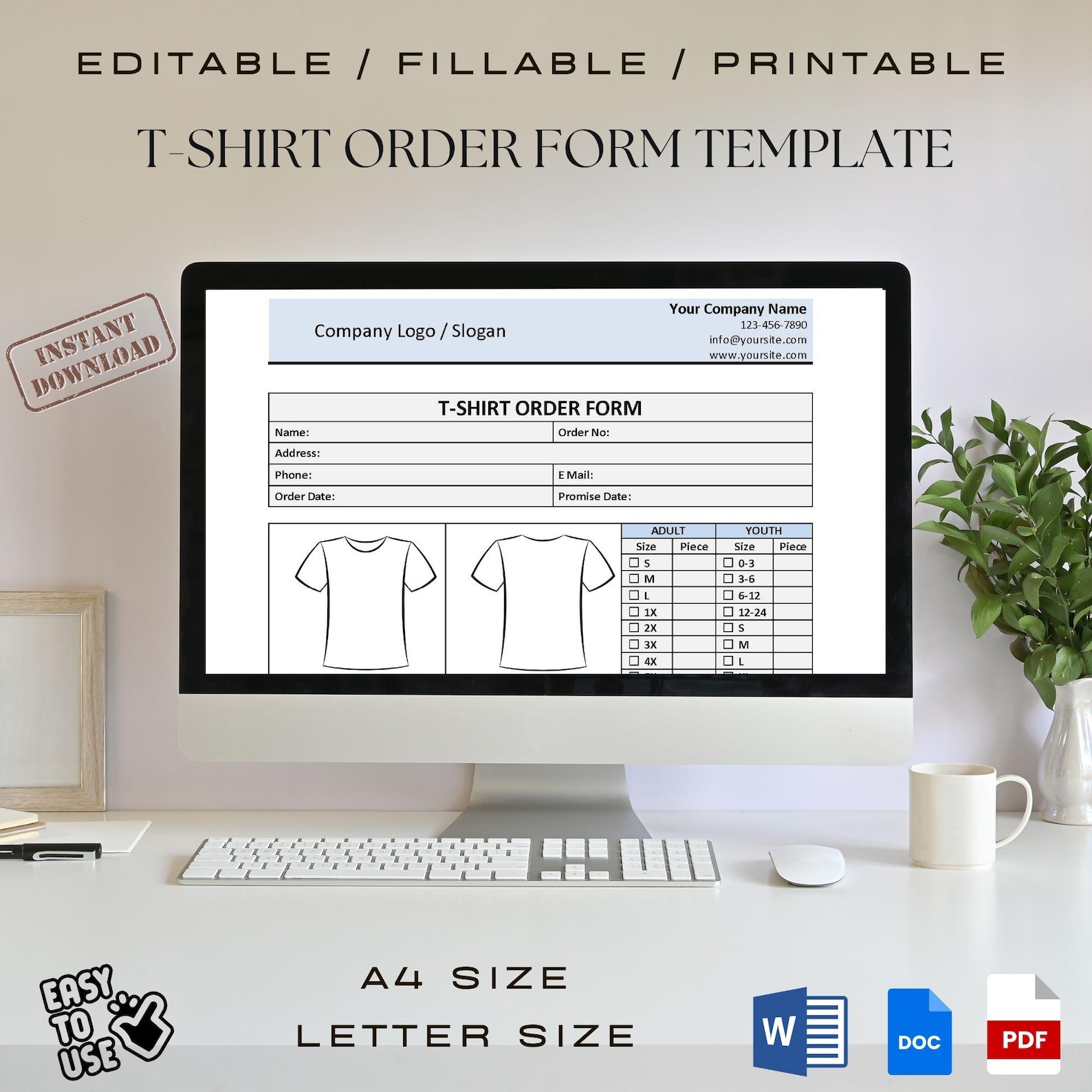 T-shirt Order Form Template: Editable Small Business Form (PDF, Word ...