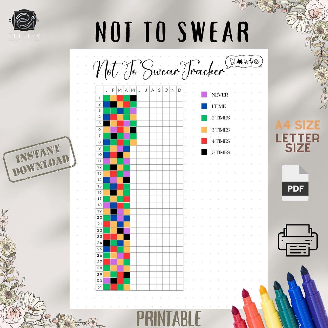 NOT TO SWEAR Tracker / Bad Habit Tracker / Printable Tracker / Habit ...