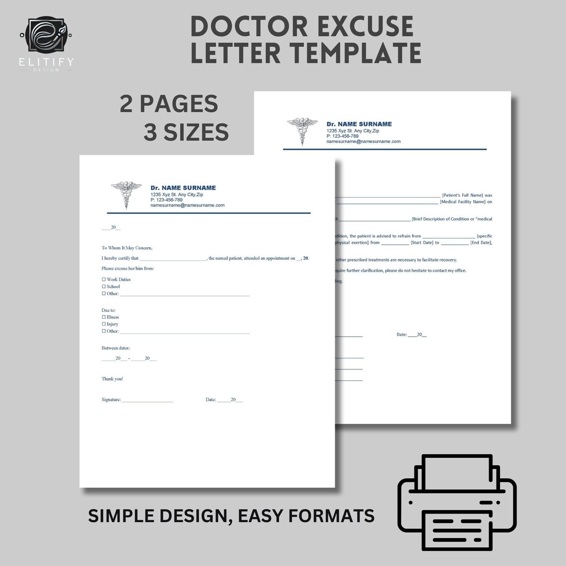 DOCTOR EXCUSE LETTER Template /simple Excuse Letter Template / Editable ...