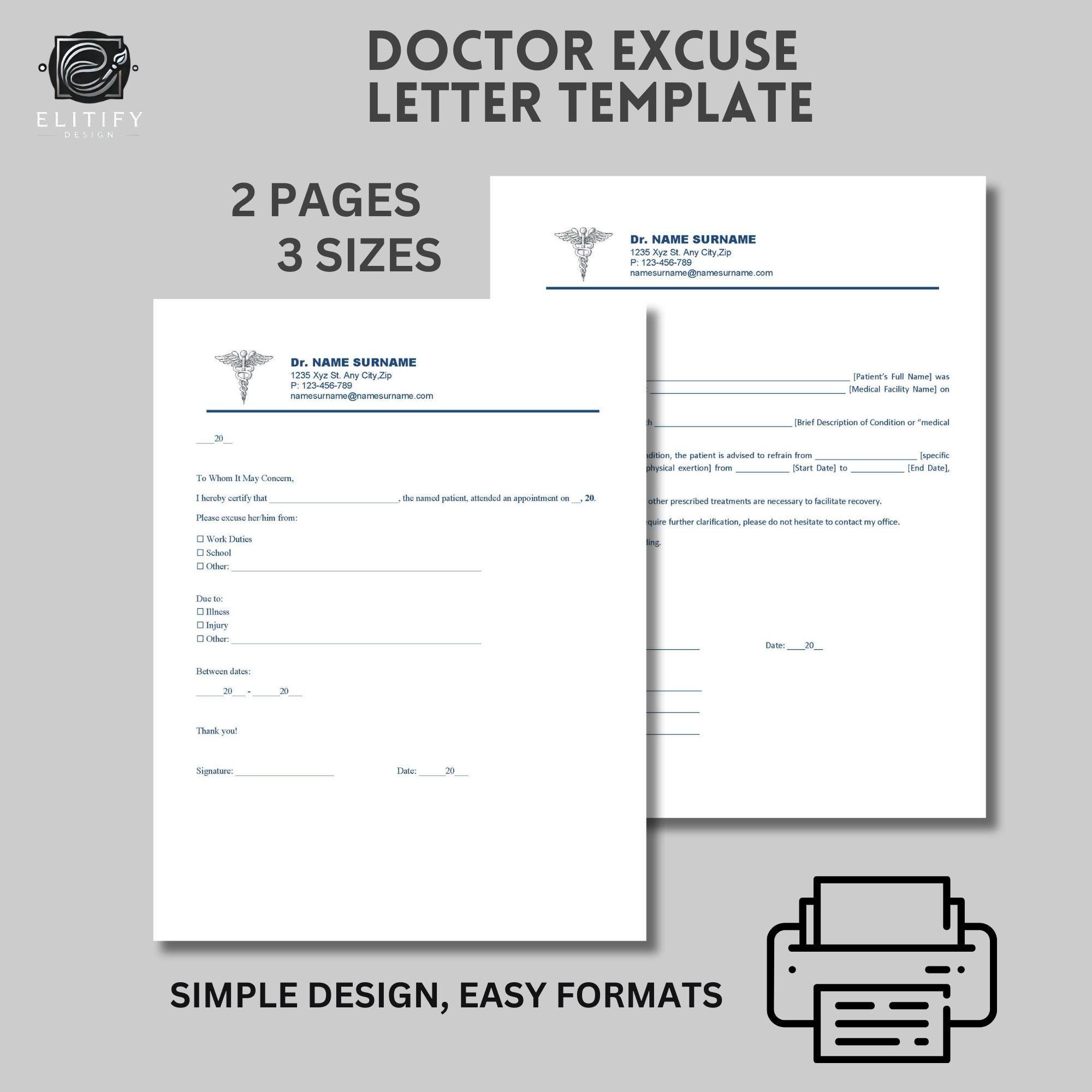 Editable Doctor Excuse Letter Template, Fillable, Printable (digital ...