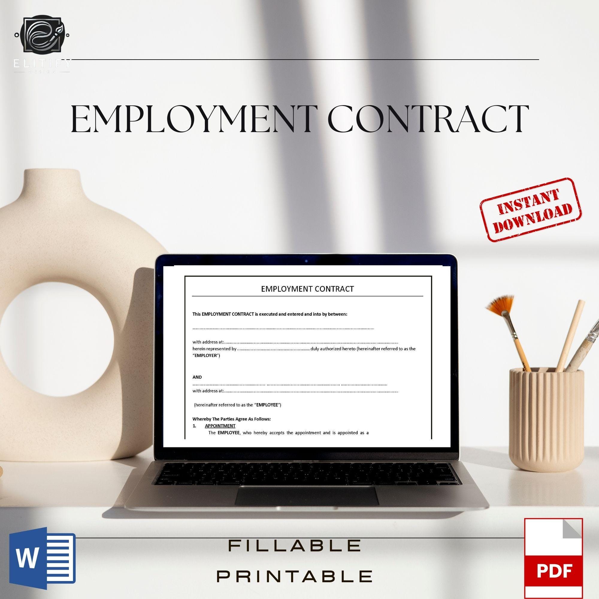 Employment Contract Template. HR Employer Employee Form - Etsy
