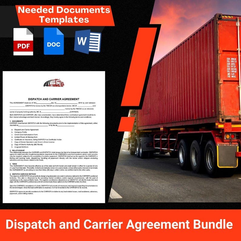 Dispatcher and Carrier Agreement Editable and Fillable Files. - Etsy