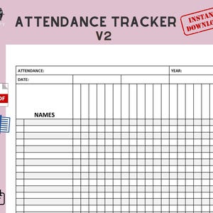 Attendance Tracker Template: Editable Class Record (digital Download ...