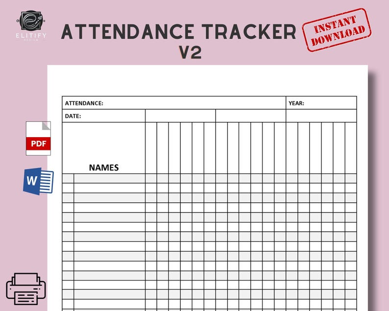 Attendance Tracker Sheet. Class Record Template / Editable Fillable ...