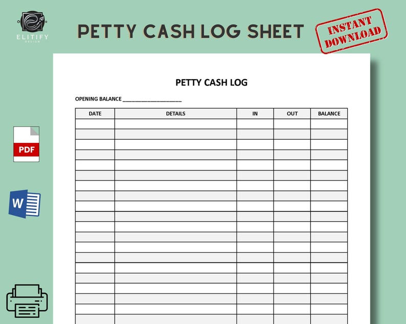 Petty Cash Log Sheet, Money Tracker. Expense Tracker. Printable and ...
