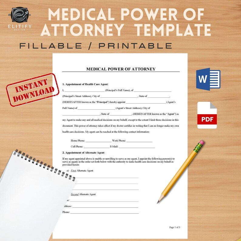 MEDICAL POWER of ATTORNEY Template / Printable Pdf and Editable Word ...