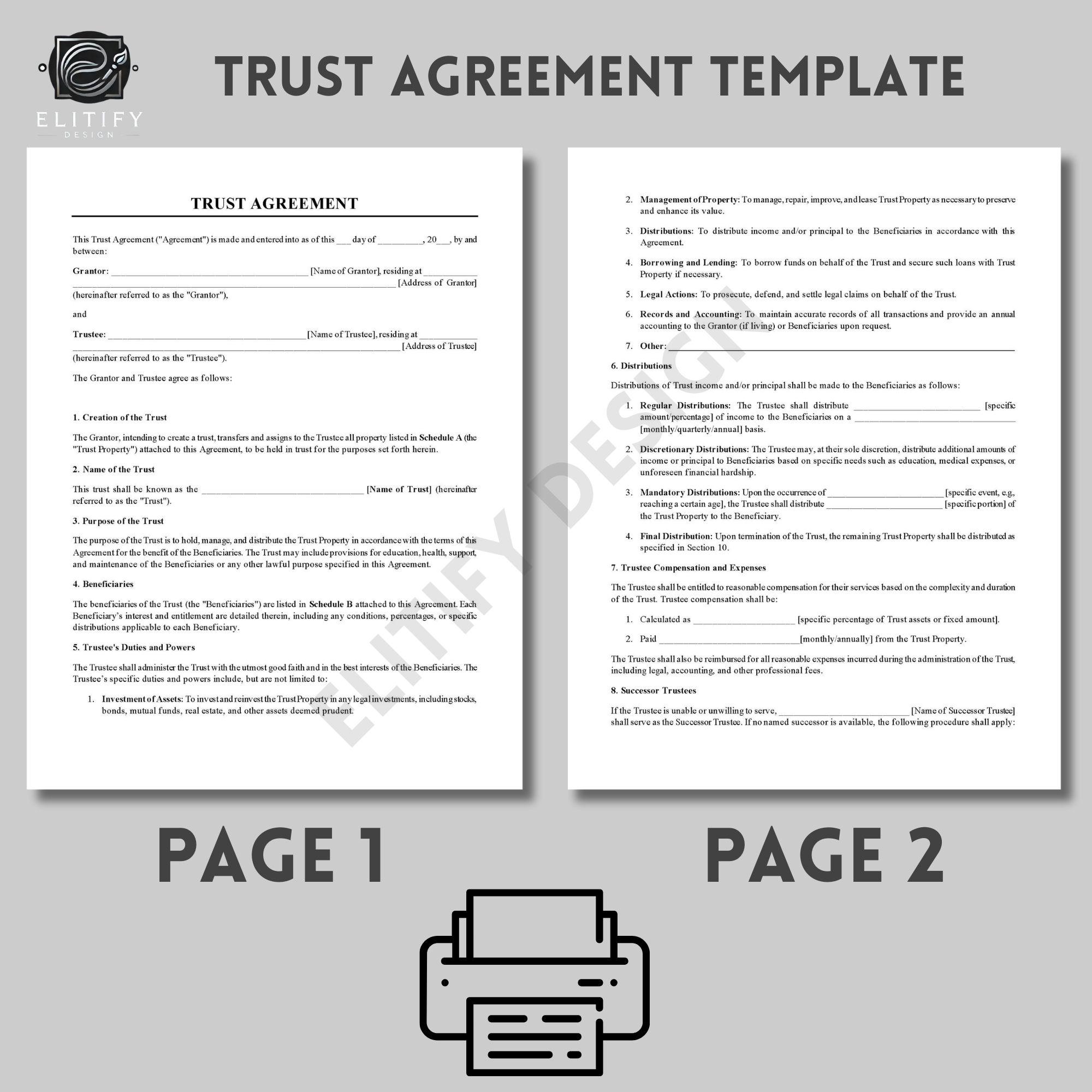 Trust Agreement Template, Editable Fillable Printable (digital Download) - Etsy