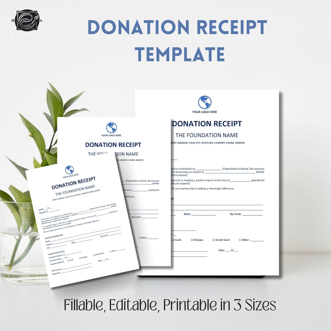Editable Donation Receipt Template, Charity Form (digital Download) - Etsy