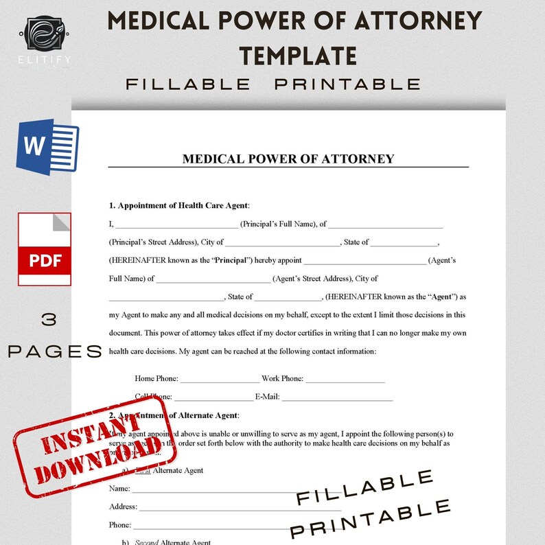 Medical Power Of Attorney Template Printable Pdf And Editable Word 9784