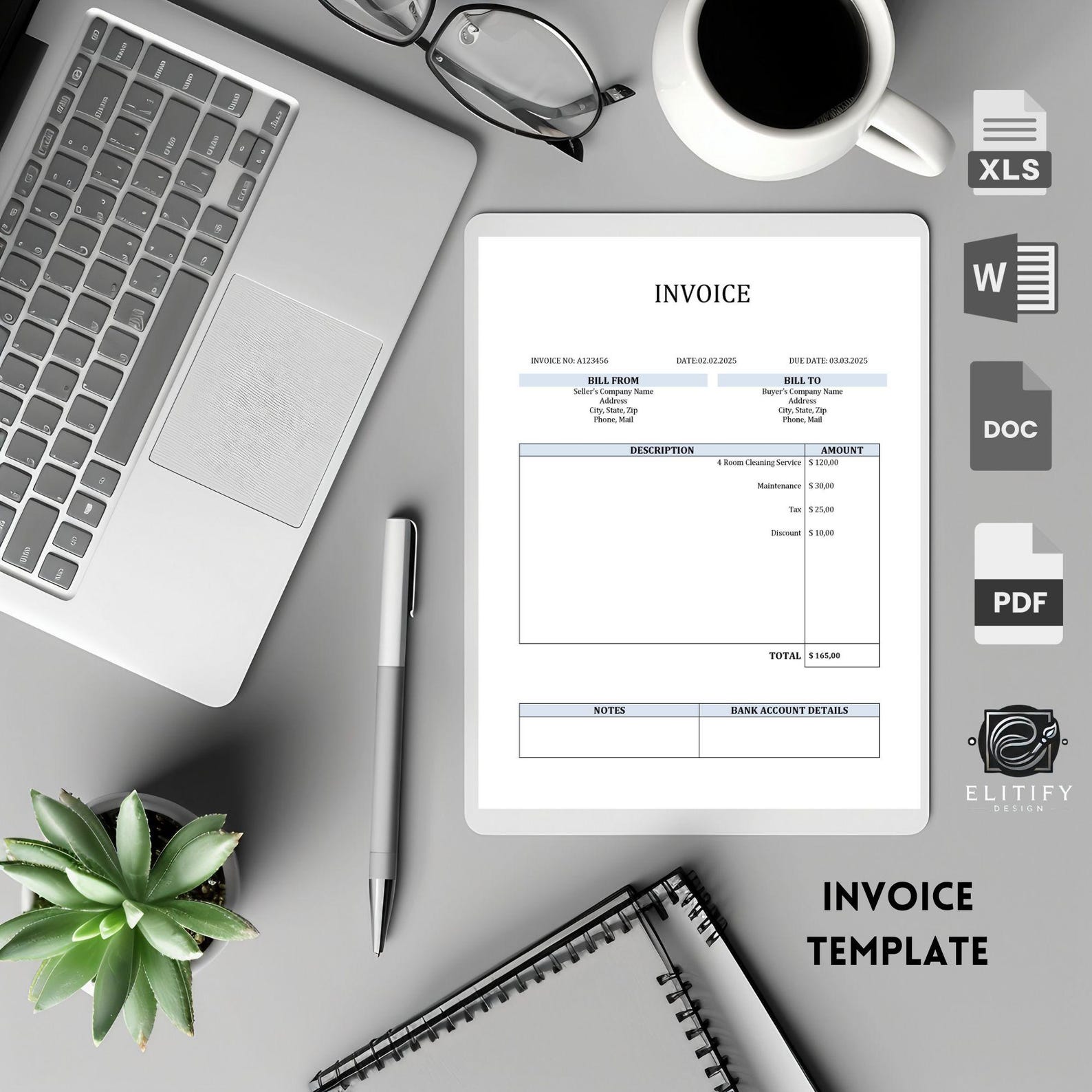 Invoice Template. for Small Businesses Excell and Word Format/ Custom ...
