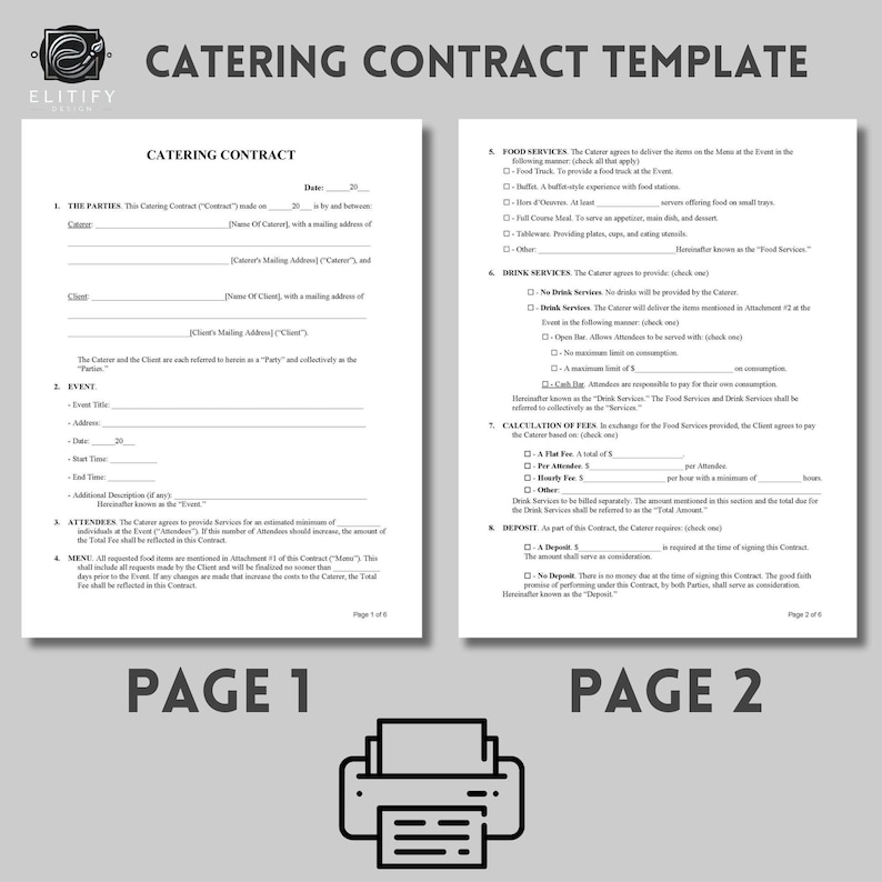 CATERING CONTRACT TEMPLATE / Food Service Contract / Editable,fillable ...