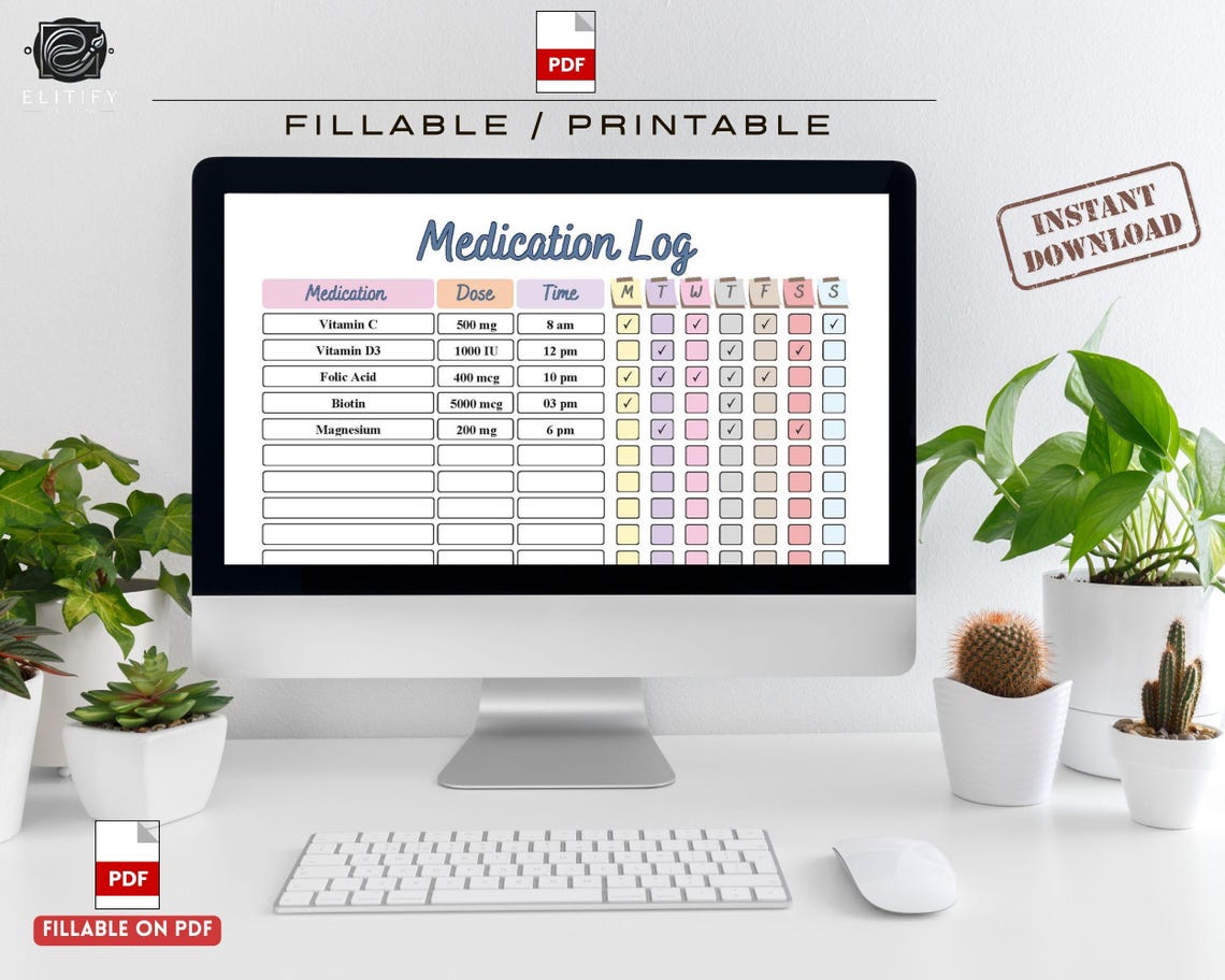 Printable Medication Log, Supplement Tracker (fillable PDF) - Etsy