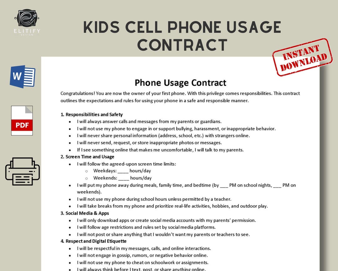 Kids Cell Phone Contract | Parent-child Agreement (digital Download) - Etsy