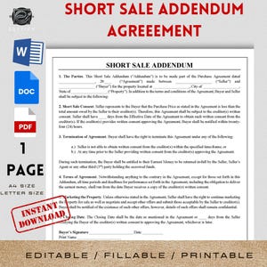Short Sale Addendum Template, Editable Printable (digital Download) - Etsy