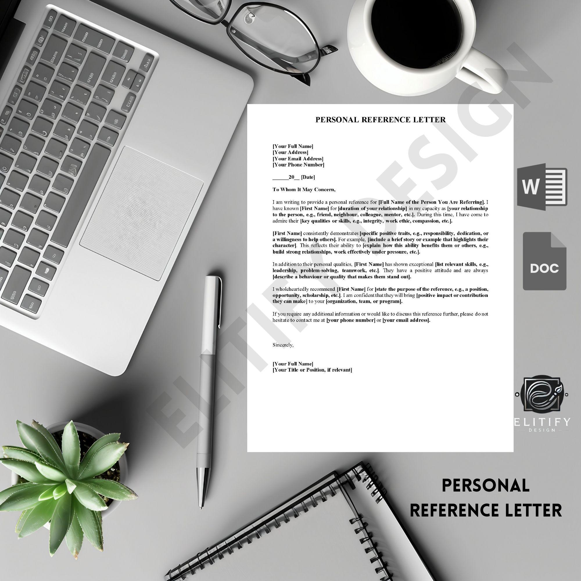 Personal Reference Letter Template, Editable Fillable Printable ...