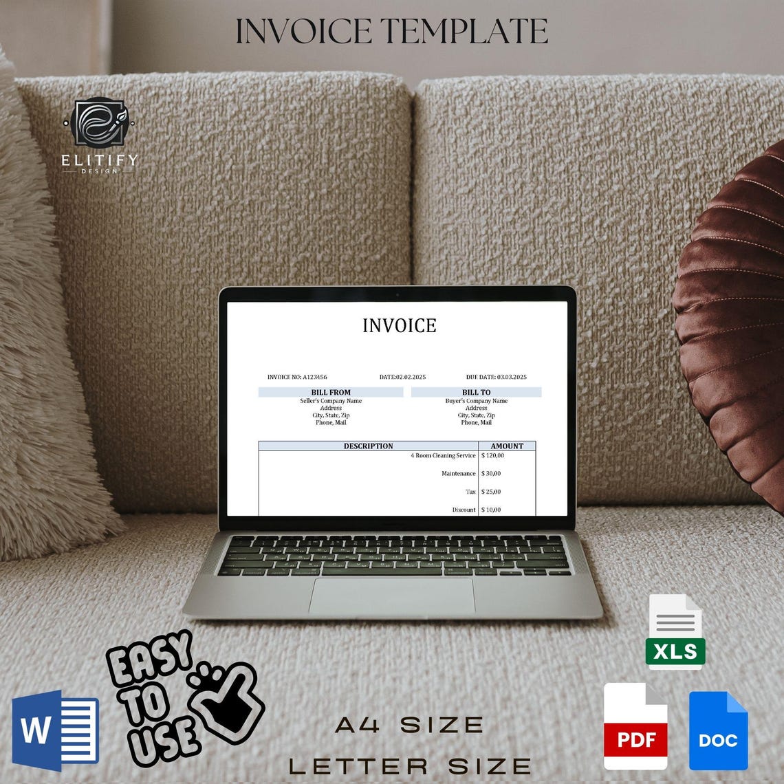 Invoice Template. for Small Businesses Excell and Word Format/ Custom ...