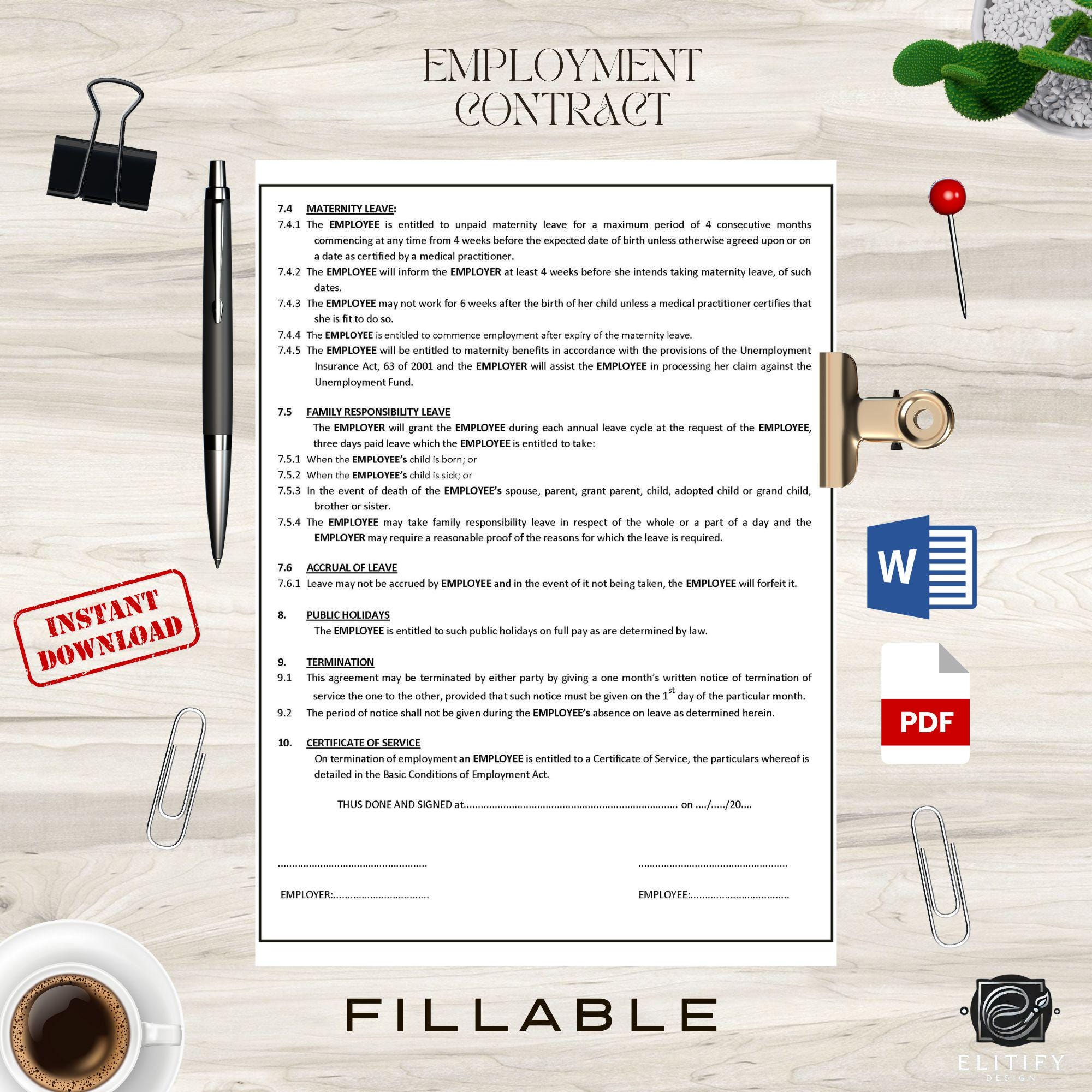 Employment Contract Template. HR Employer Employee Form - Etsy