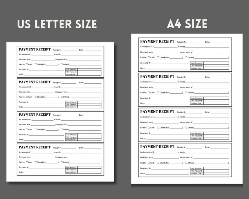 Fillable Payment Receipt Template for MS Word & PDF (digital Download ...