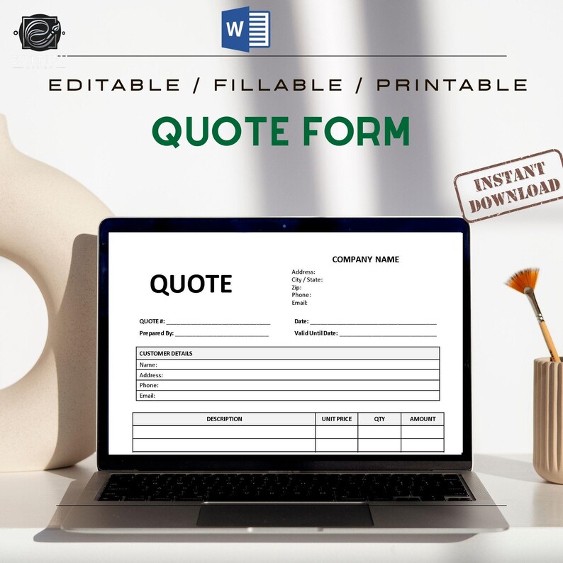 Quote Form . Fillable Tempate With Google Docs or Microsoft Word.job ...