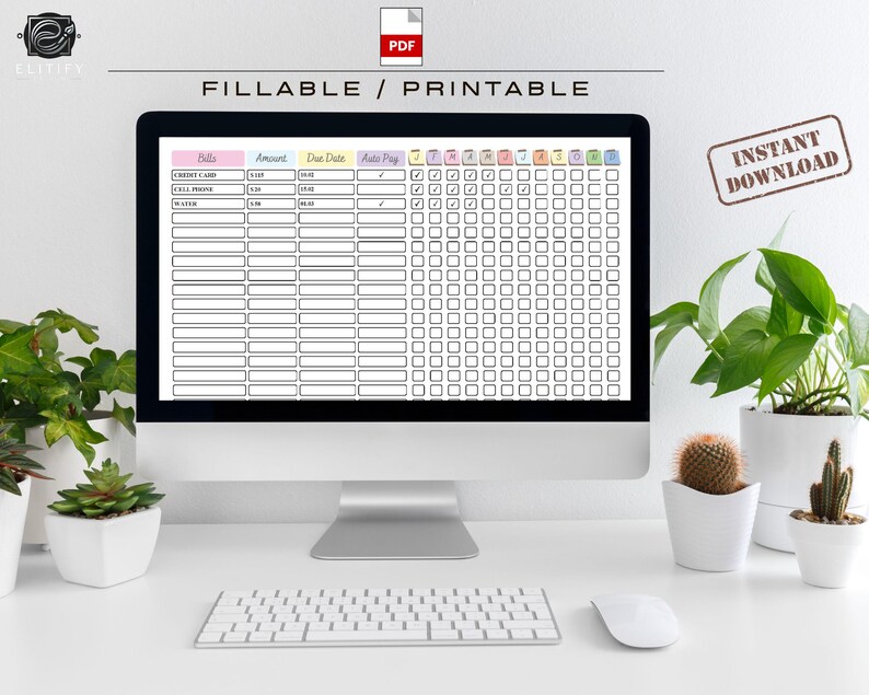 Yearly Bill Payment Tracker: Fillable Printable Checklist (PDF) - Etsy