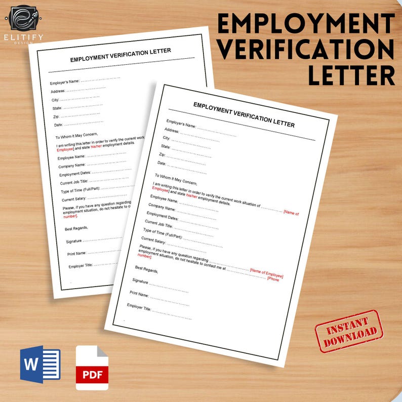 Fillable Employment Verification Letter Template. Employment ...