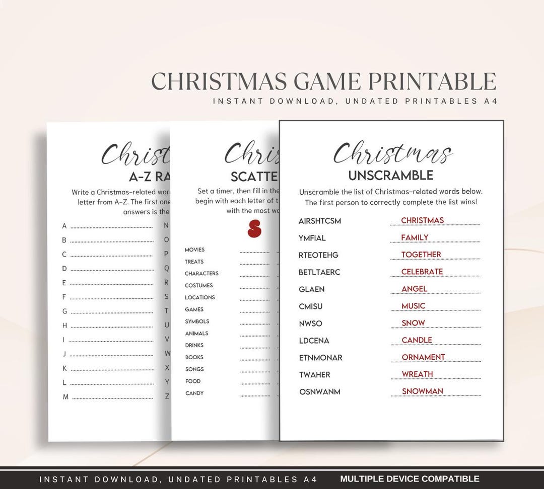 Christmas Game Printable Set, Holiday Party Activity Pack, Instant ...