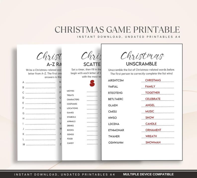 Christmas Game Printable Set, Holiday Party Activity Pack, Instant ...