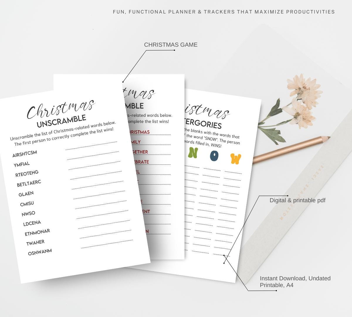 Christmas Game Printable Set, Holiday Party Activity Pack, Instant ...