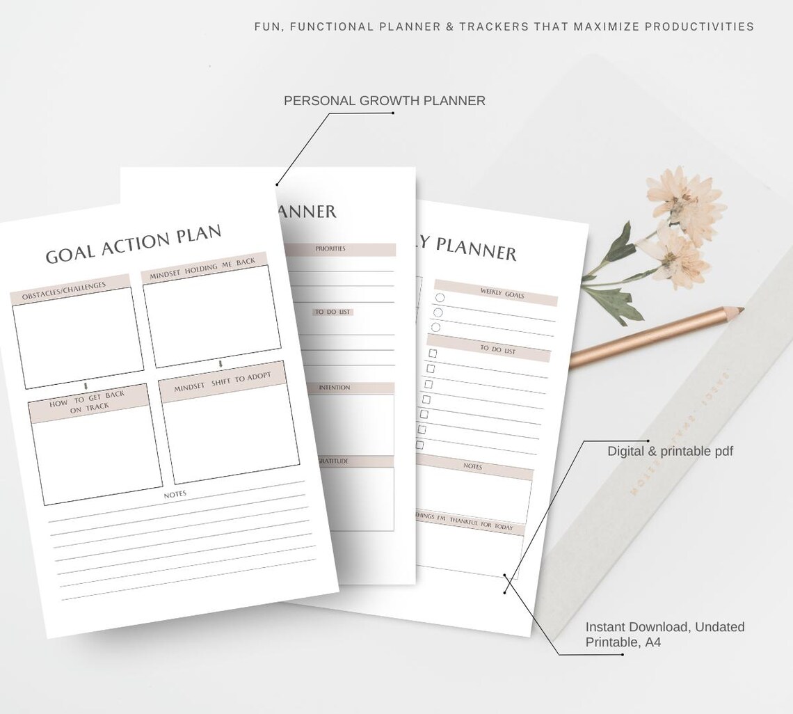 Personal Development Planner, Goal Setting Journal, Daily Organizer ...