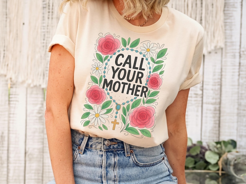 Virgin Mary Shirt Rosary Lover Floral Tee Blessed Mother Tshirt ...