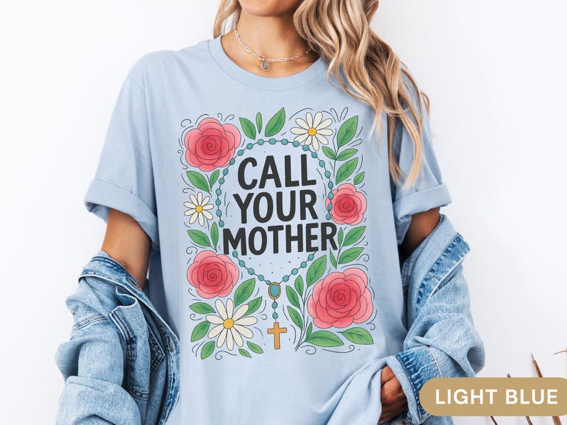 Virgin Mary Shirt Rosary Lover Floral Tee Blessed Mother Tshirt ...