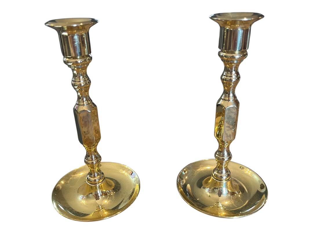 Mid-century Modern Solid Brass Baldwin Candlesticks. 7" T Base is 3.5 ...