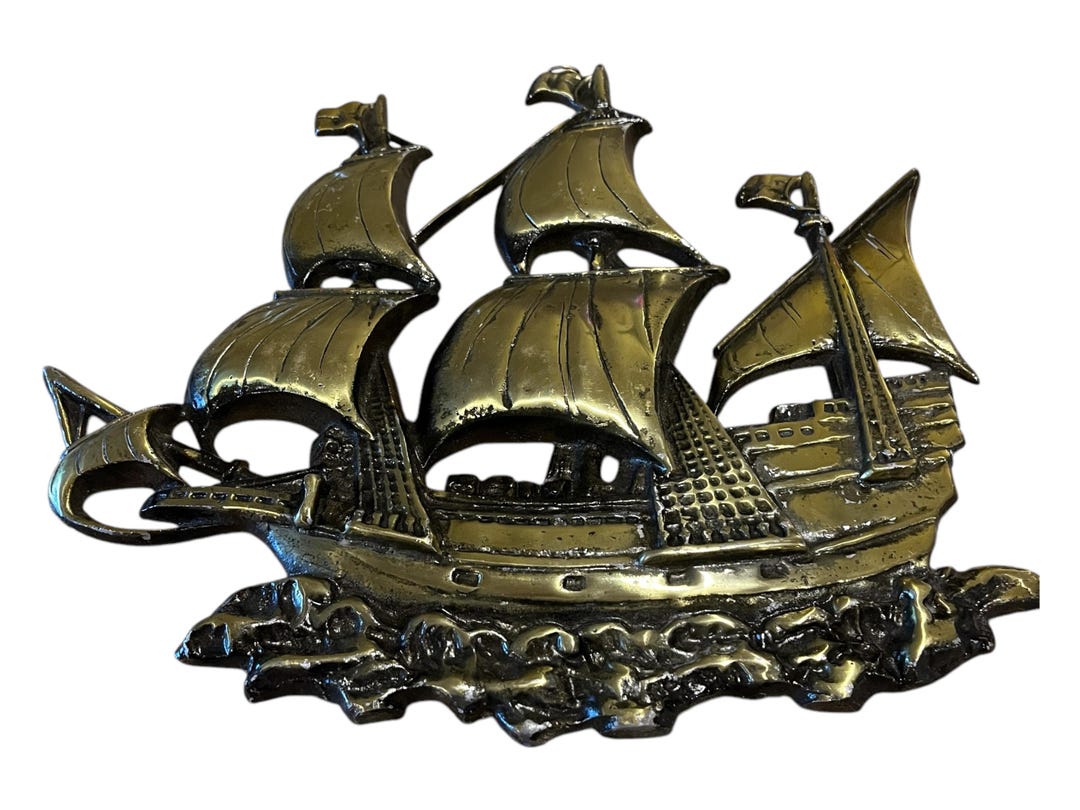 Vintage Cast Iron Pirate Ship With Gold Distressed Finish Wall Hanging ...