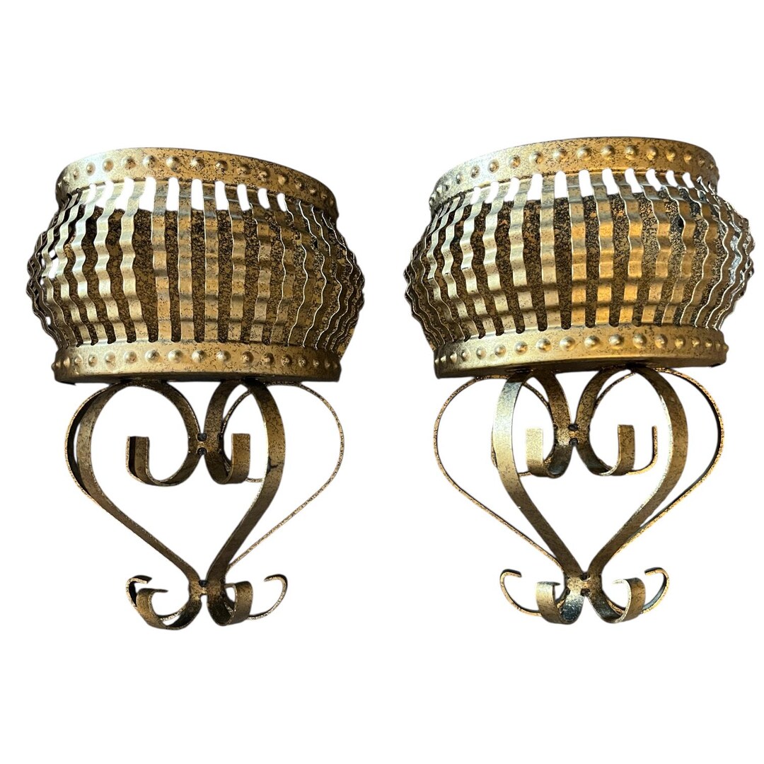 Vintage Brass Wall Pocket Sconce: Hollywood Regency Basketweave Design ...