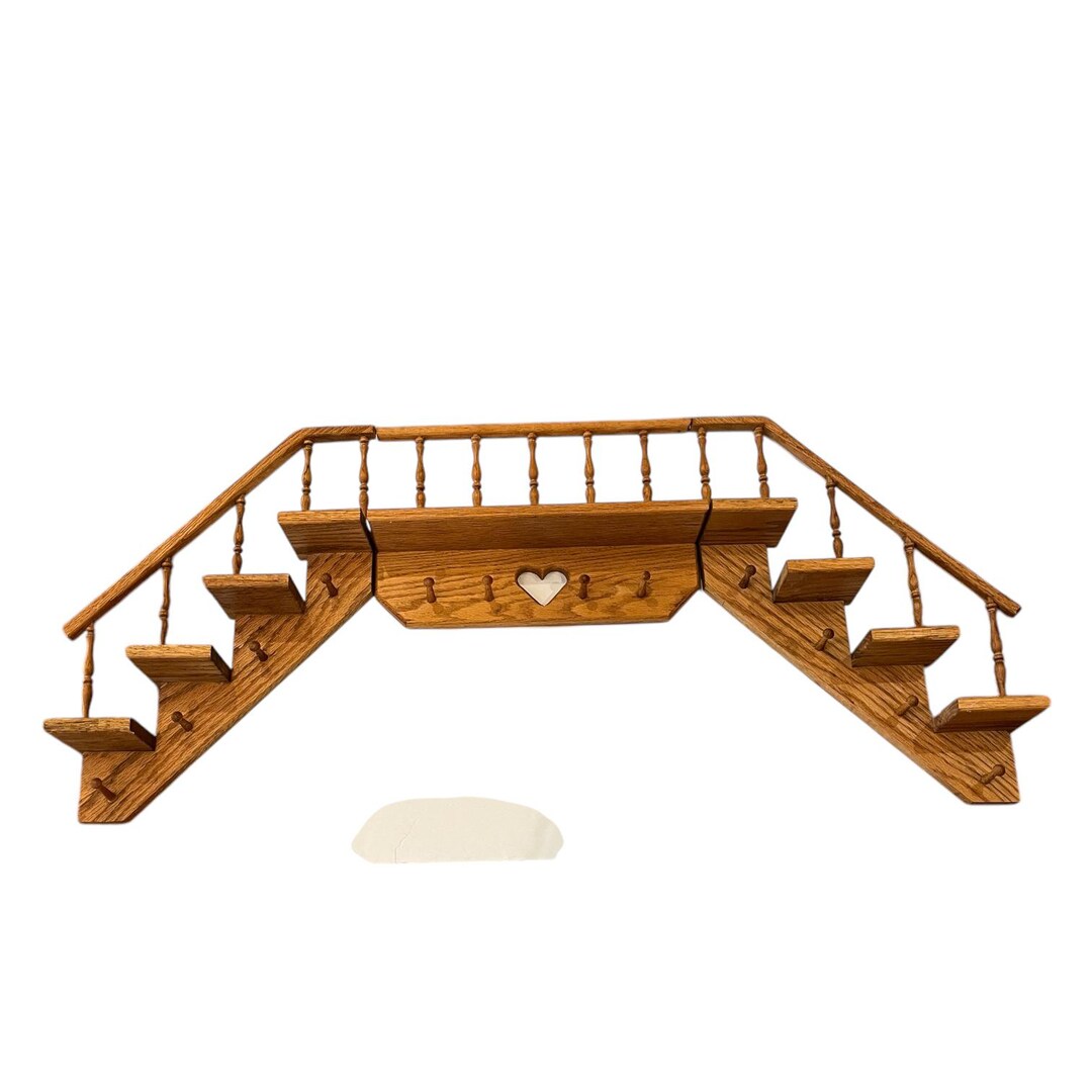 Vintage Wood Staircase Knick Knack Shelf. Solid Wood W/ Rail & Hanging ...