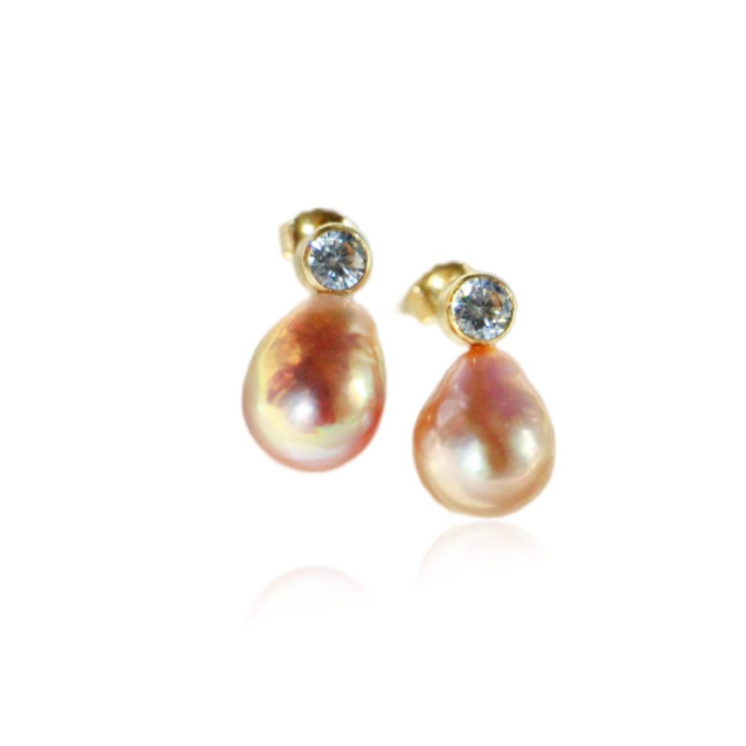 Natural Baroque Pink Edison Pearl Stud Earrings, High Luster Freshwater ...