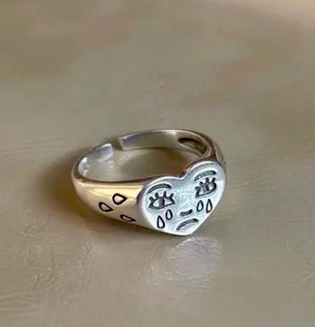 Vintage Rings Crying Face Heart Ring Accessories Jewellery | 925 Silver ...