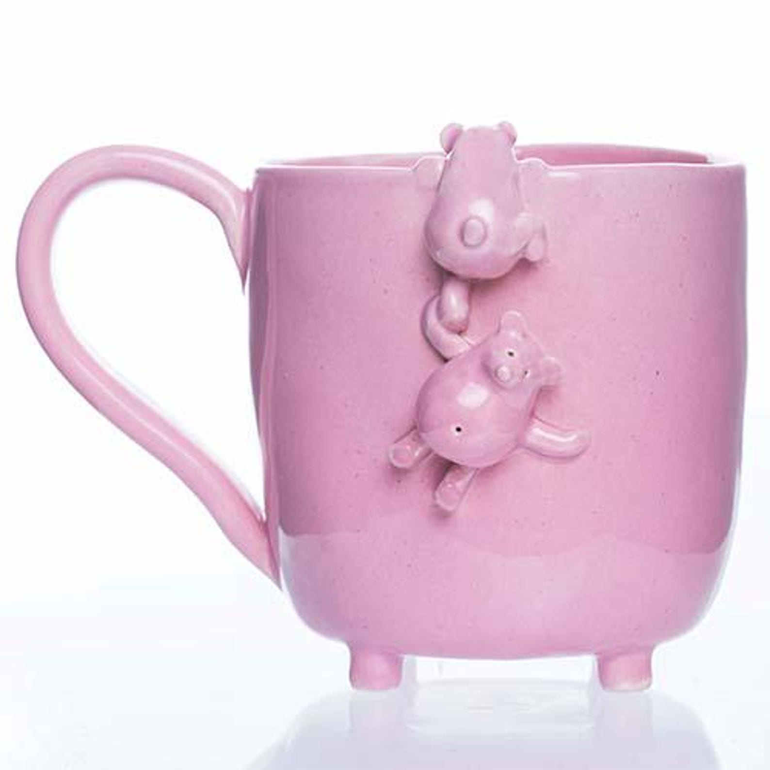 Ceramic Mug With Additional Pink Teddy Bears. Handmade Pink Mug. Coffee ...