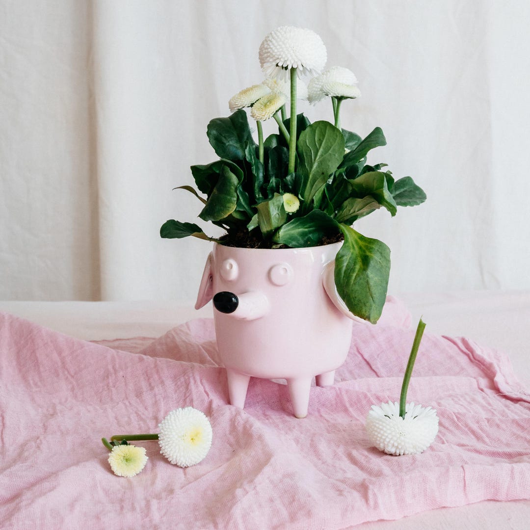 Small Pink Azorek Dog Planter - Polish Handicrafts for Gifts and ...