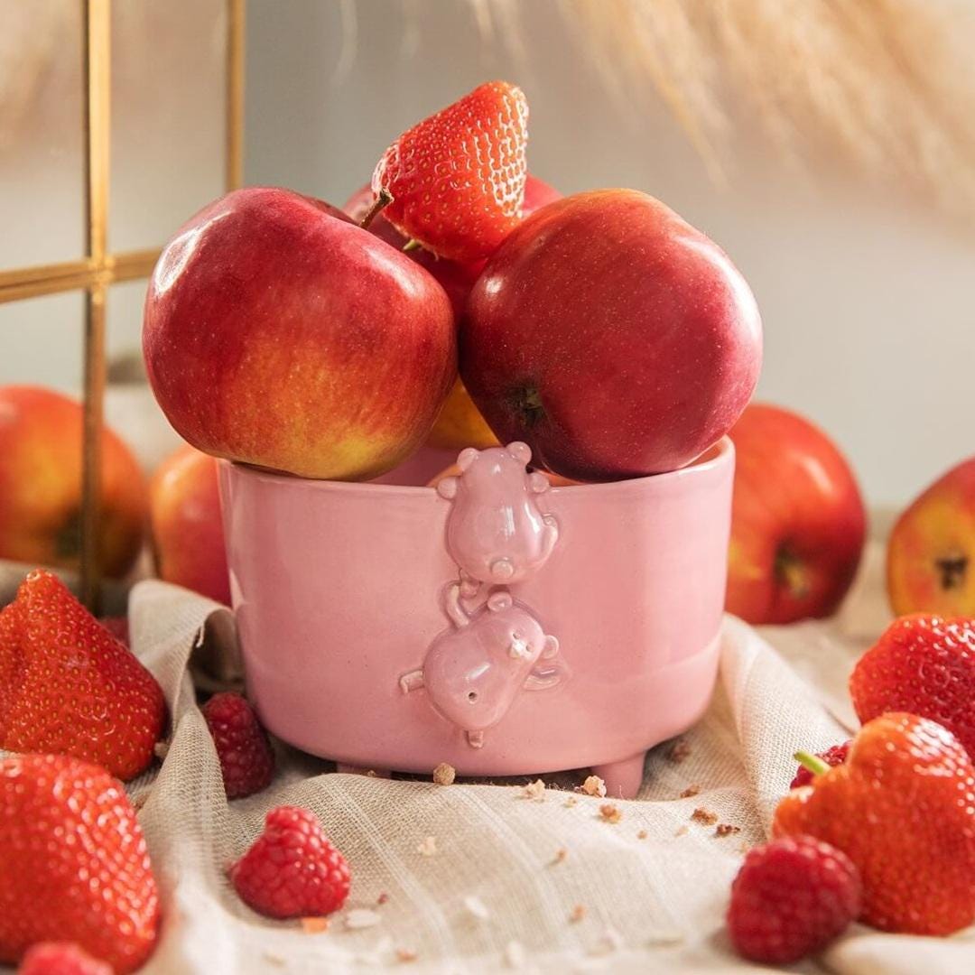 Pink Ceramic Breakfast Bowl With Teddy Bears for Fruit. Handmade Bowl ...