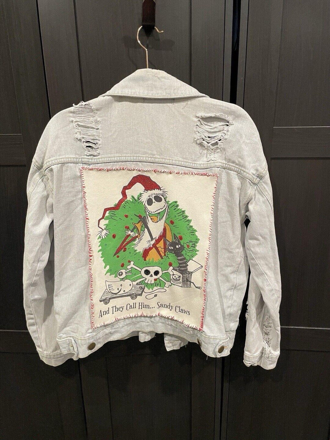 Nightmare Before Christmas Jean Denim Jacket Womens Sz Medium Upcycle ...