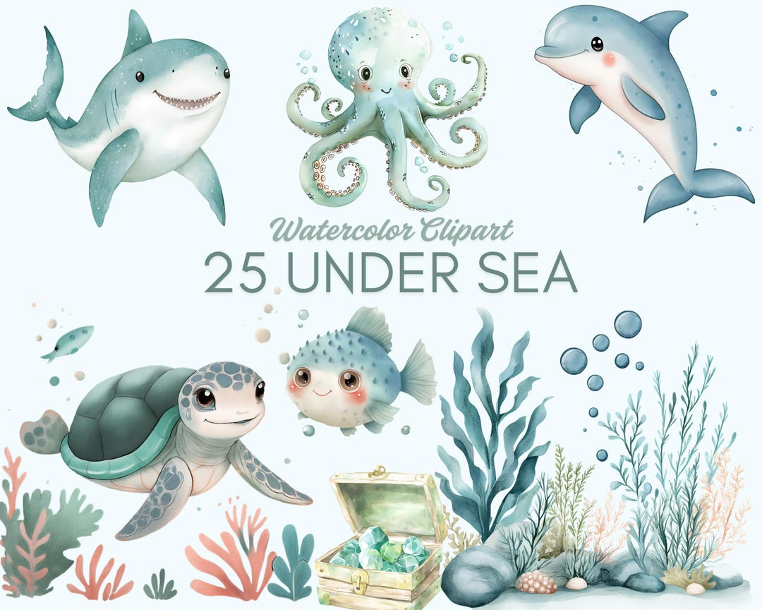Undersea Clipart,ocean Animals Clipart,submarine Clipart,,nautical ...