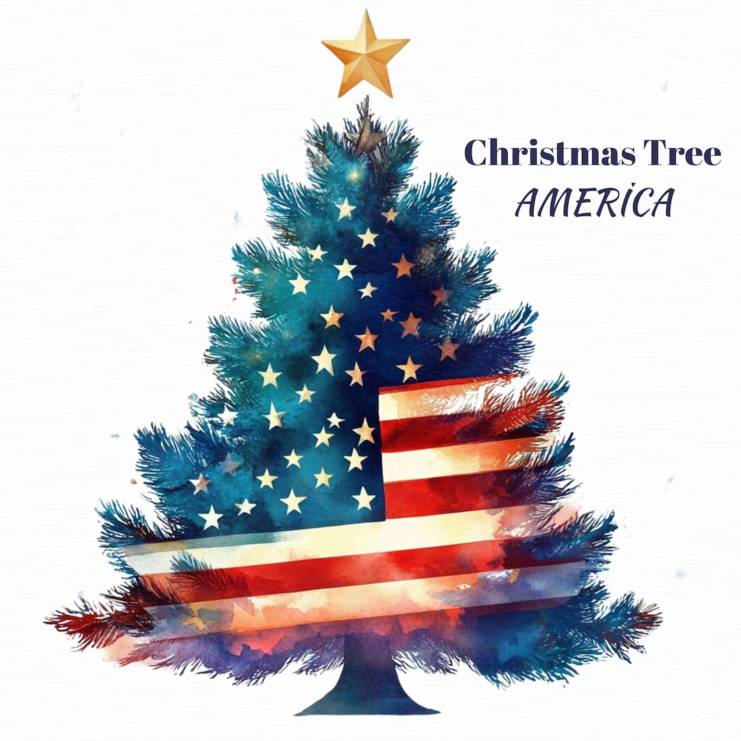Patriotic Christmas Tree Clipart,printable American Holiday Art,usa ...