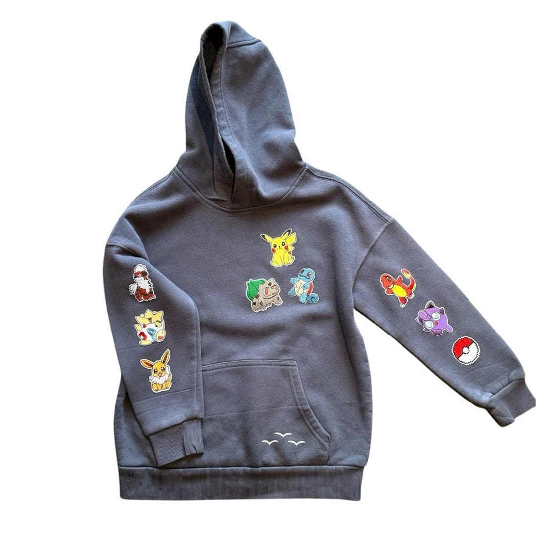 Upcycled Pokemon Hoodie Pikachu Squirtle Charmander Bulbasaur Graphic ...