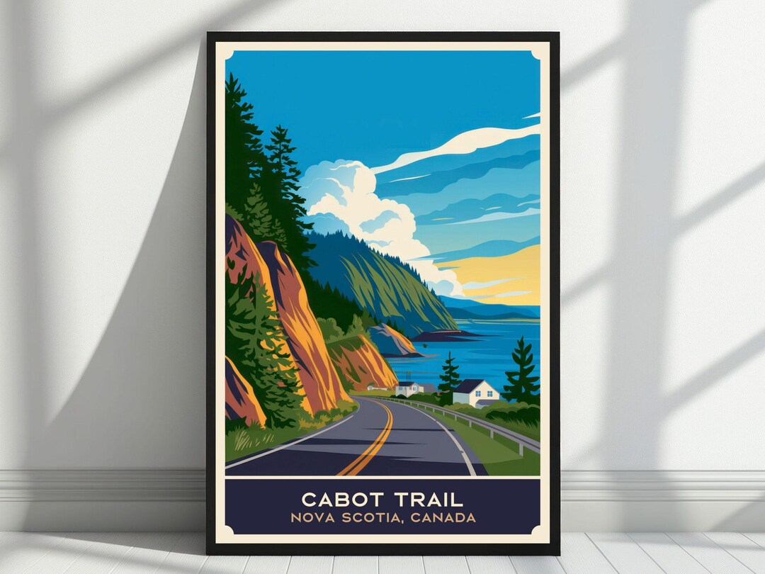 Vintage Travel Poster, Cabot Trail, Nova Scotia, Canada, Scenic Coastal ...