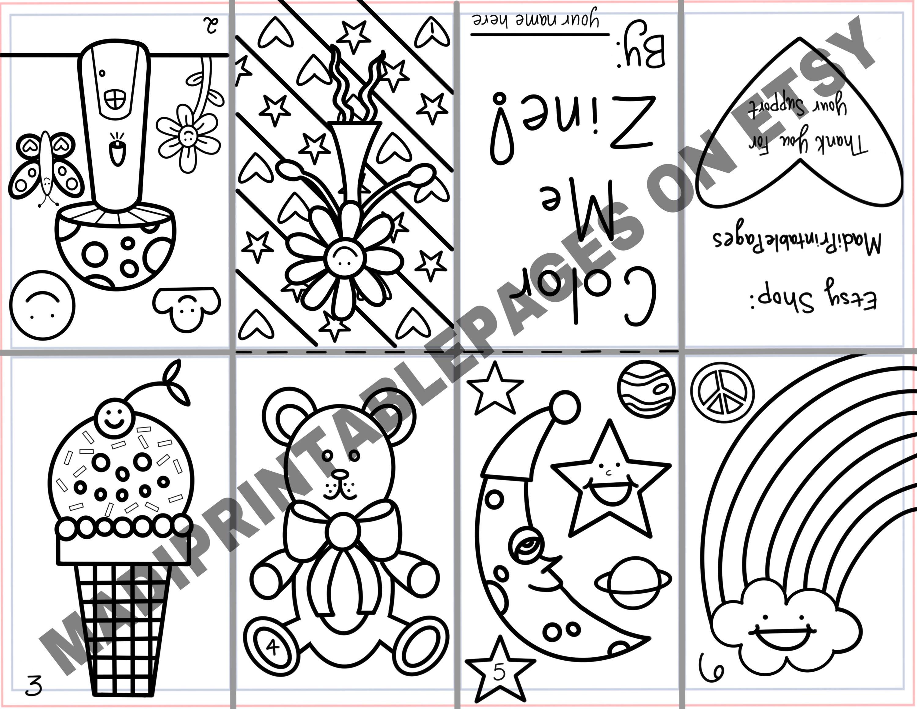 Printable Cute Craft Coloring Page Zine Tiny Book Bold Line Easy ...