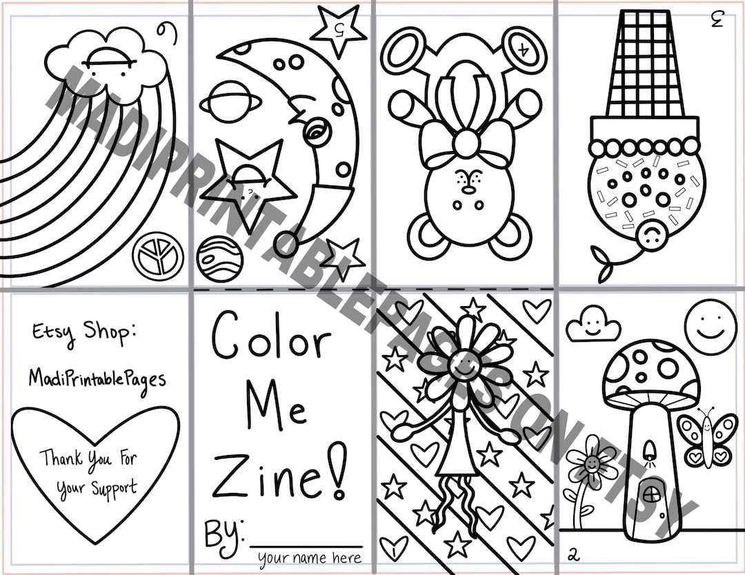 Printable Cute Craft Coloring Page Zine Tiny Book Bold Line Easy ...