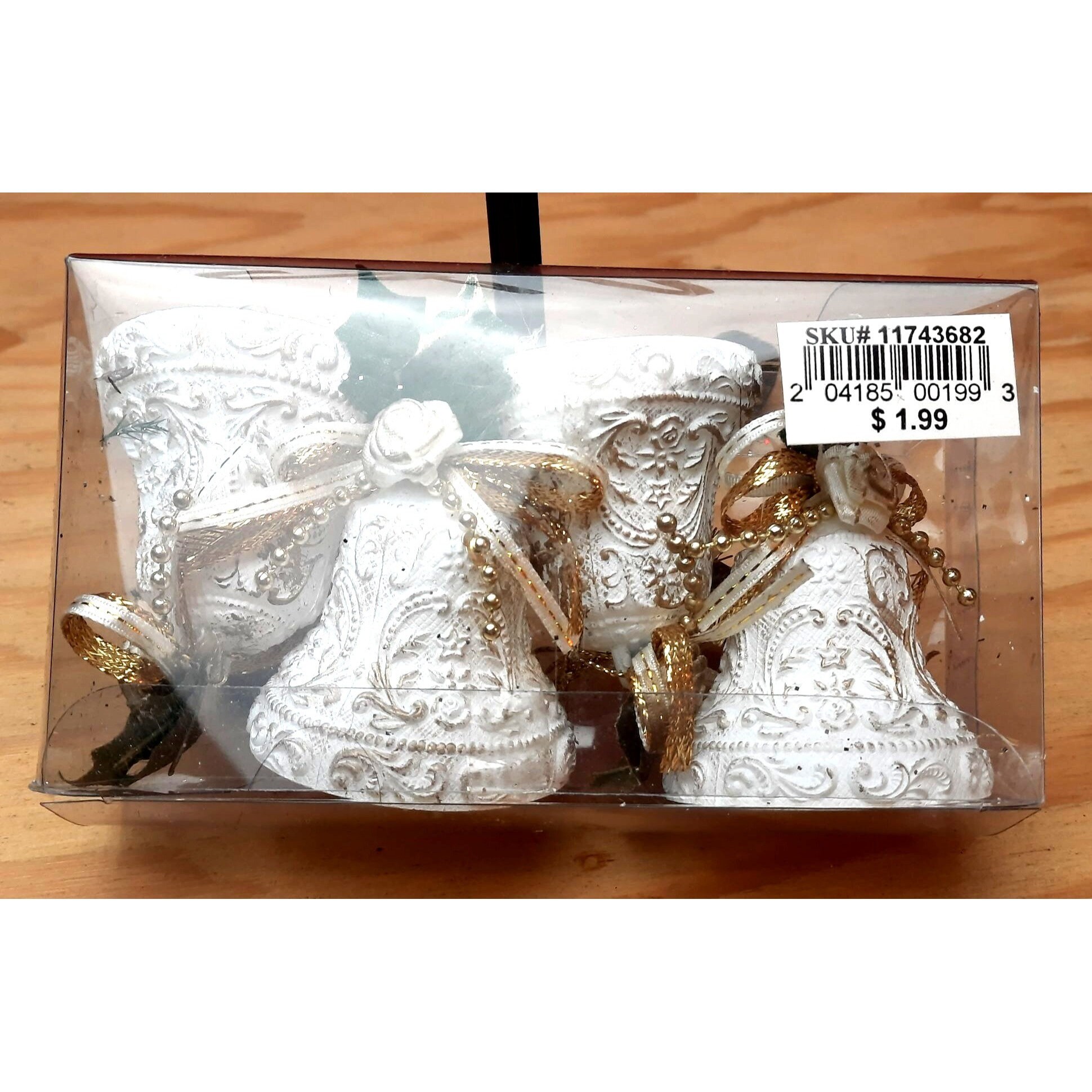 Vintage Blow Molded Gold Embossed White Glitter Bells With Silk Flower ...